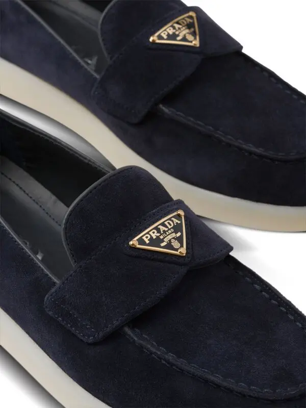 Prada Triangle-logo Leather Loafers - Blue
