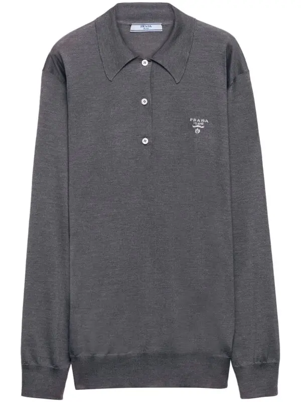Prada Embroidered-logo Silk Polo Shirt