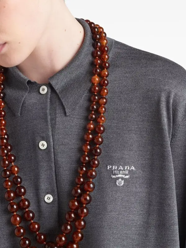 Prada Embroidered-logo Silk Polo Shirt
