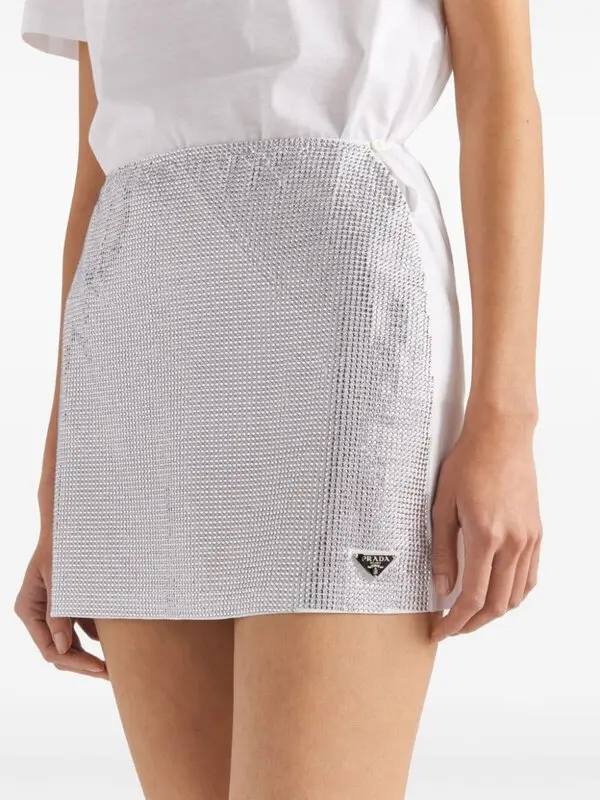 Prada Crystal-embellished Cotton Miniskirt