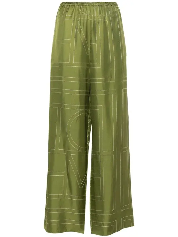 TOTEME Monogram Silk Trousers - Green