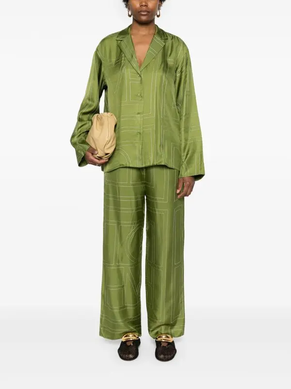 TOTEME Monogram Silk Trousers - Green
