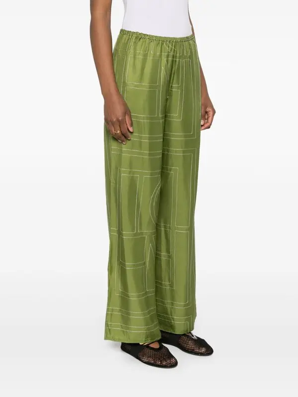 TOTEME Monogram Silk Trousers - Green