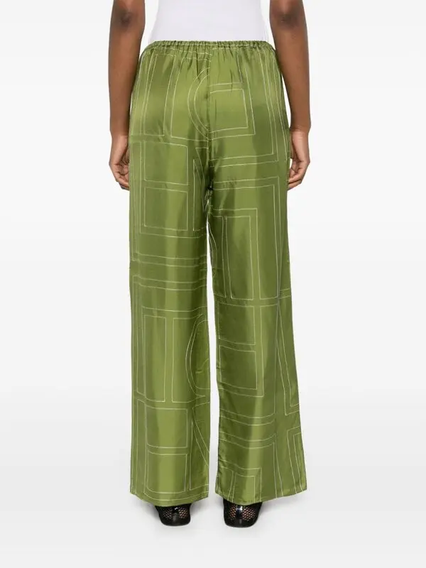 TOTEME Monogram Silk Trousers - Green