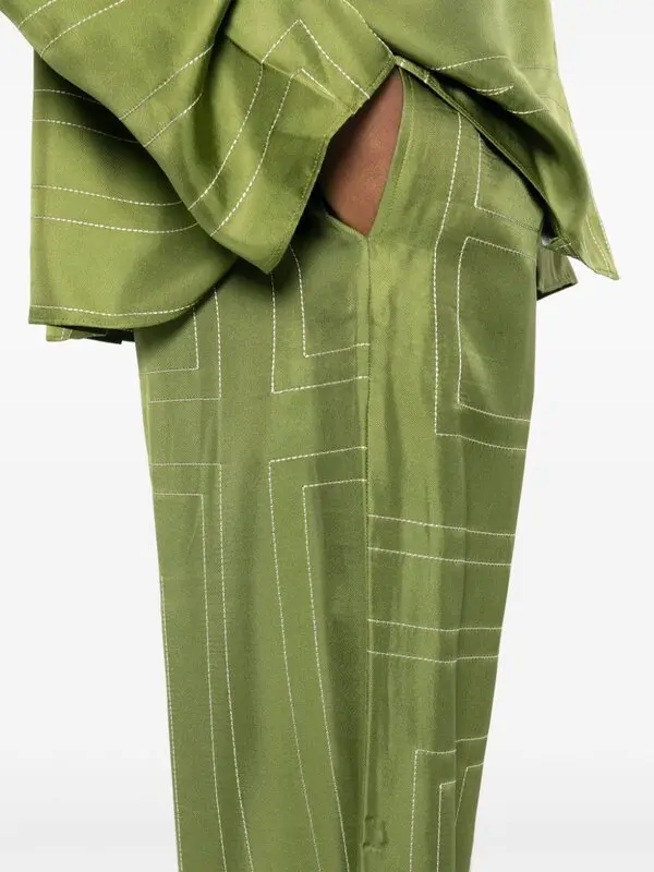 TOTEME Monogram Silk Trousers - Green