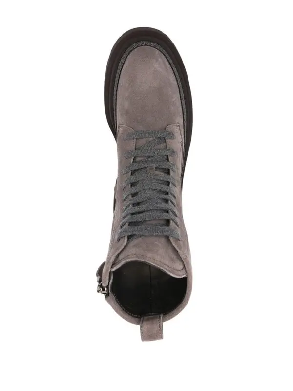 Brunello Cucinelli Monili-detail Suede Boots - Grey