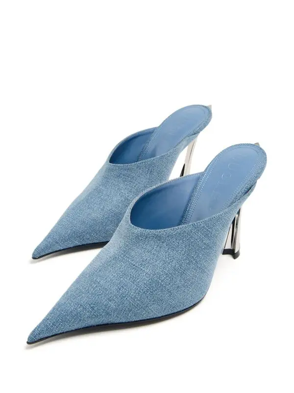 MUGLER Denim Pointed Toe Mules