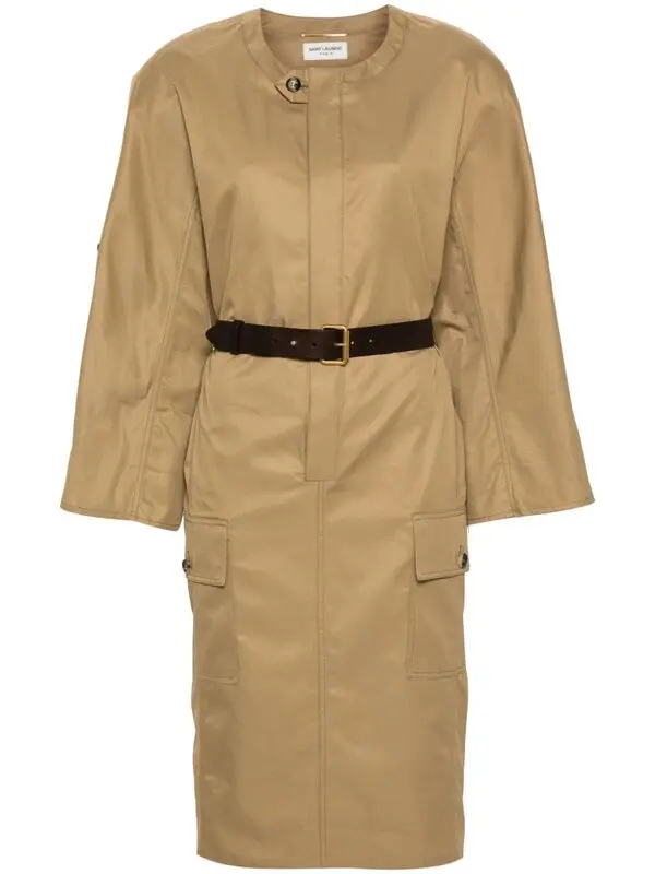 Saint Laurent Belted Cotton Twill Midi Dress