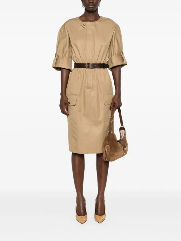 Saint Laurent Belted Cotton Twill Midi Dress