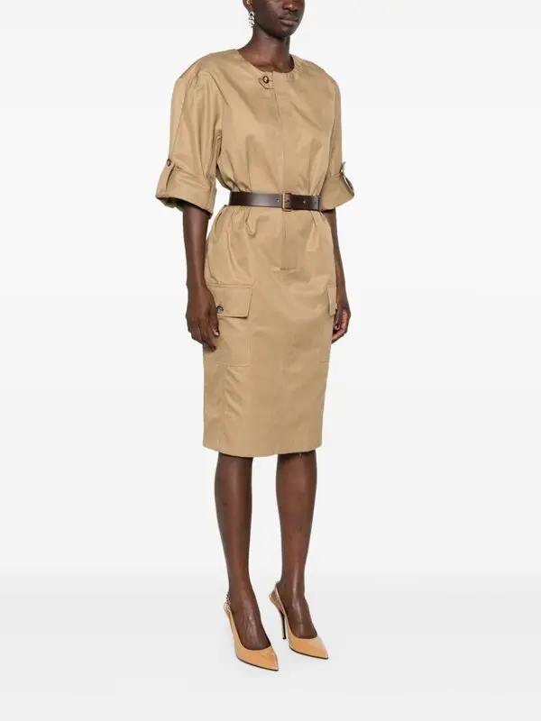 Saint Laurent Belted Cotton Twill Midi Dress