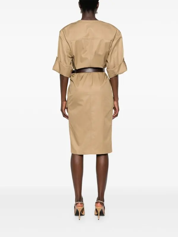 Saint Laurent Belted Cotton Twill Midi Dress