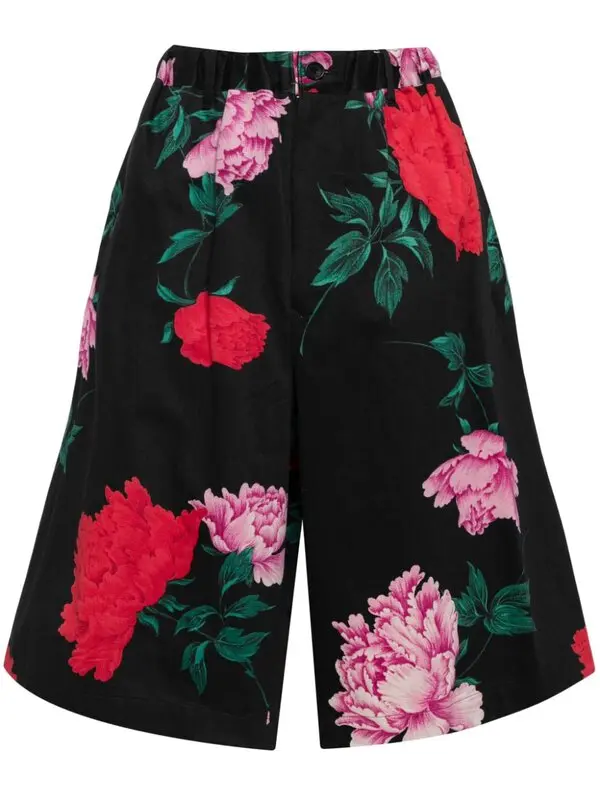 Yohji Yamamoto Floral-print Wide-leg Shorts - Black