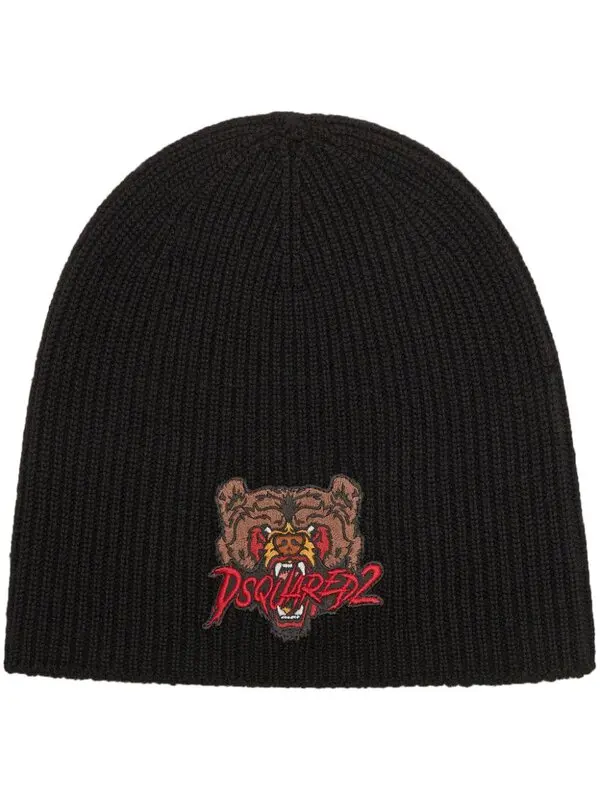Dsquared2 Bear Appliqué Beanie - Black