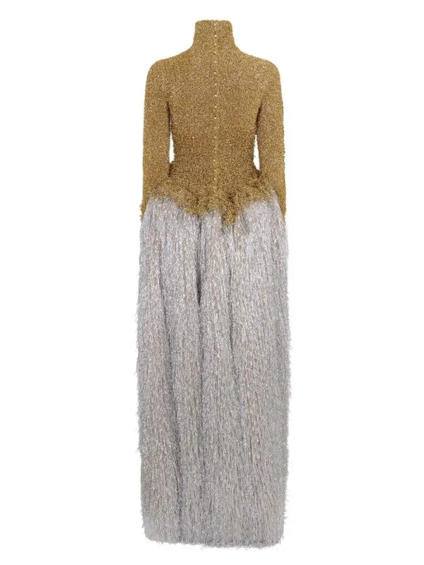 Rabanne Turtleneck Metallic Textured Maxi Dress