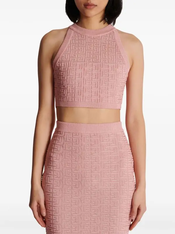 Balmain Monogram Knitted Top - Pink