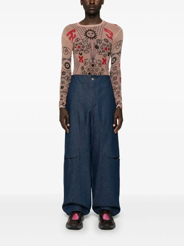 WALTER VAN BEIRENDONCK Graphic-print Mesh Top