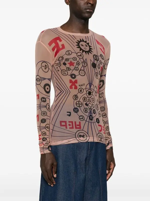 WALTER VAN BEIRENDONCK Graphic-print Mesh Top