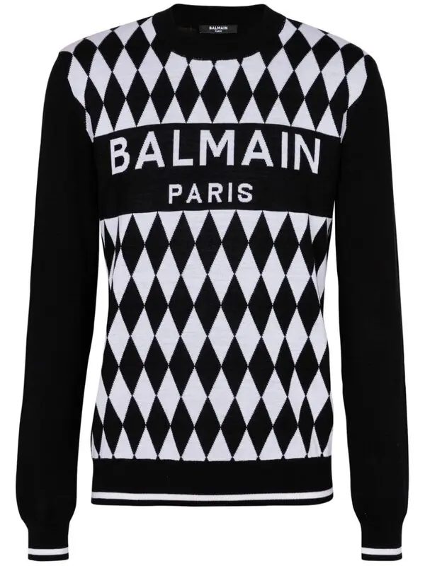 Balmain Paris Diamond Wool Jacquard Jumper