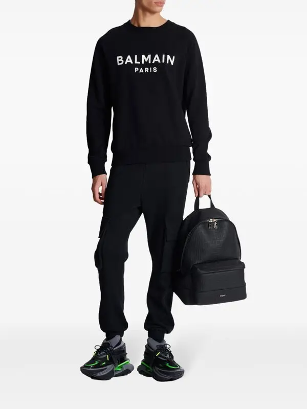 Balmain Logo Print Cotton Sweatshirt - Black
