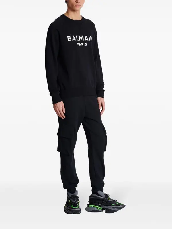 Balmain Logo Print Cotton Sweatshirt - Black