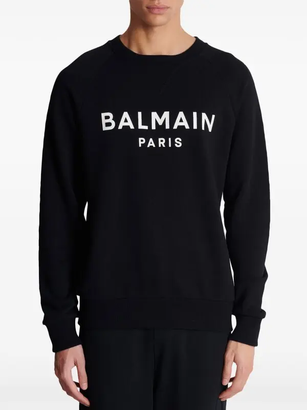 Balmain Logo Print Cotton Sweatshirt - Black