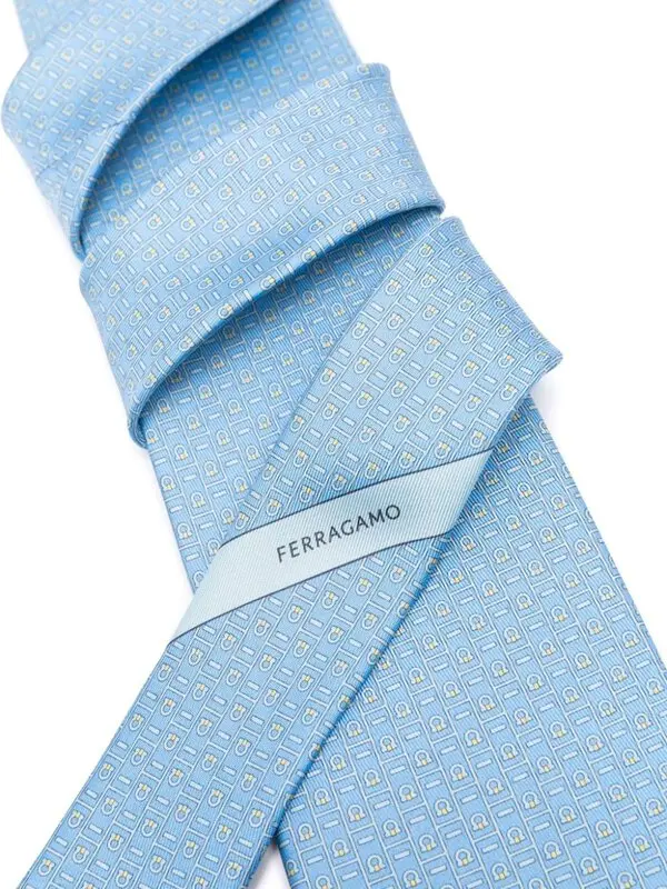 FERRAGAMO Gancini Silk Tie - Blue