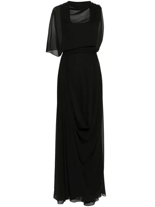 GEMY MAALOUF Crepe De Chine Single-sleeve Draped Gown