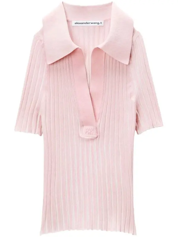 トップス Alexander Wang ribbed-knit Polo Shirt Alexander Wang Ribbed-Knit Polo Shirt In Pink - 51% Off | Editorialist