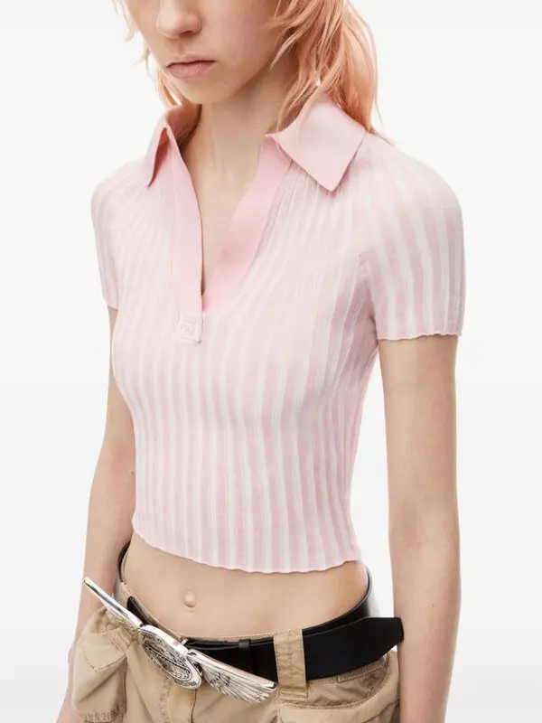 トップス Alexander Wang ribbed-knit Polo Shirt Alexander Wang Ribbed-Knit Polo Shirt In Pink - 51% Off | Editorialist