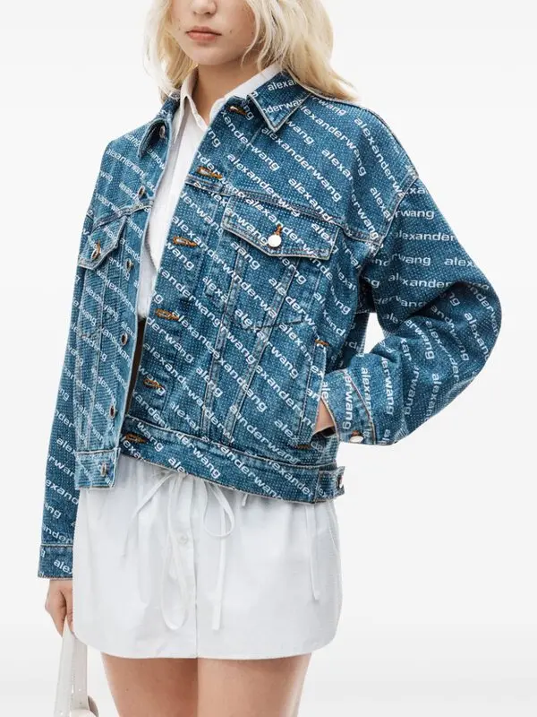 Alexander Wang Logo Denim Jacket - Blue - 17% Off | Editorialist