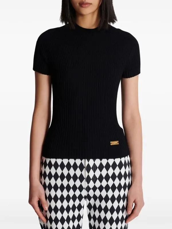 Balmain Logo-plaque Ribbed Knit Top