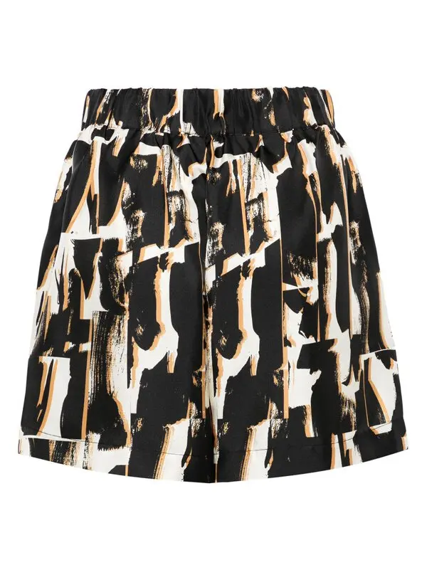 Asceno Zurich Abstract-print Silk Shorts - Black