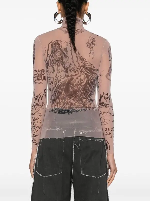 Balenciaga Tattoo-Print Mesh Top In Neutrals - 35% Off | Editorialist