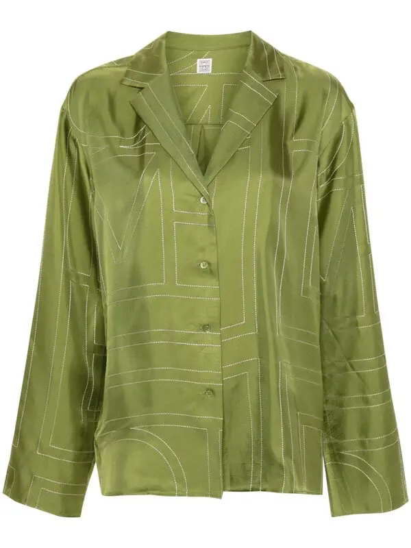 TOTEME Monogram Silk Shirt - Green