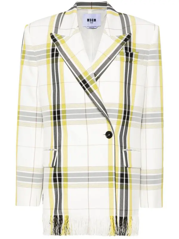 MSGM Check-pattern Double-breasted Blazer - White