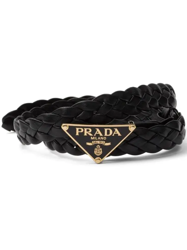 Prada Braided Belt With Triangle Logo - Black