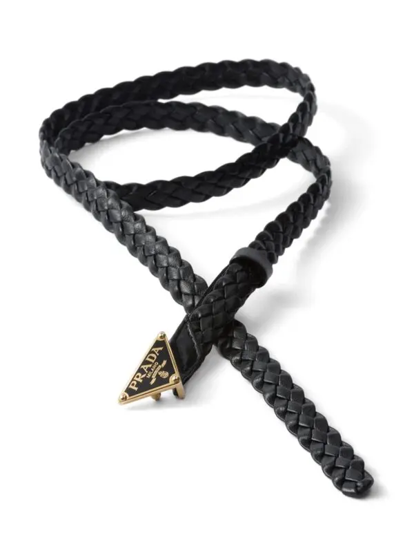 Prada Braided Belt With Triangle Logo - Black