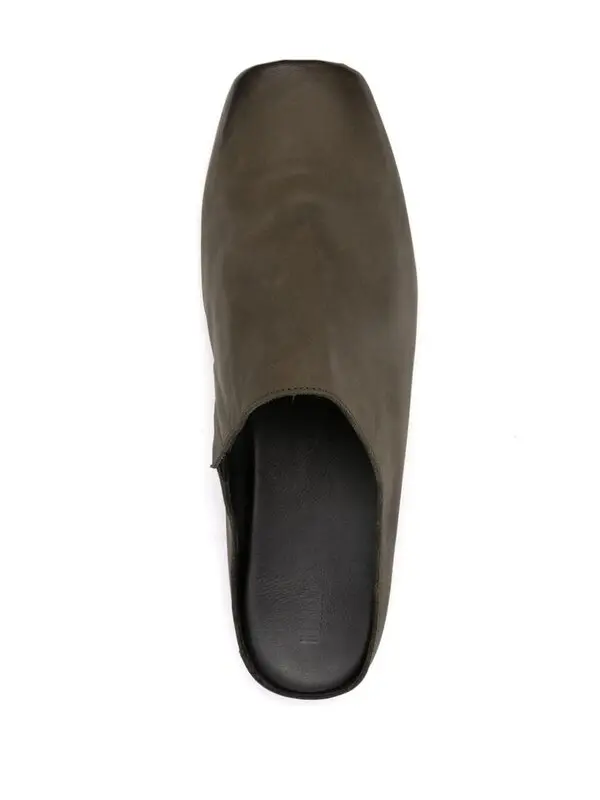 UMA WANG Square-toe Leather Slippers - Green