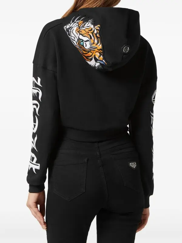 Philipp Plein Logo-embroidered Cropped Hoodie