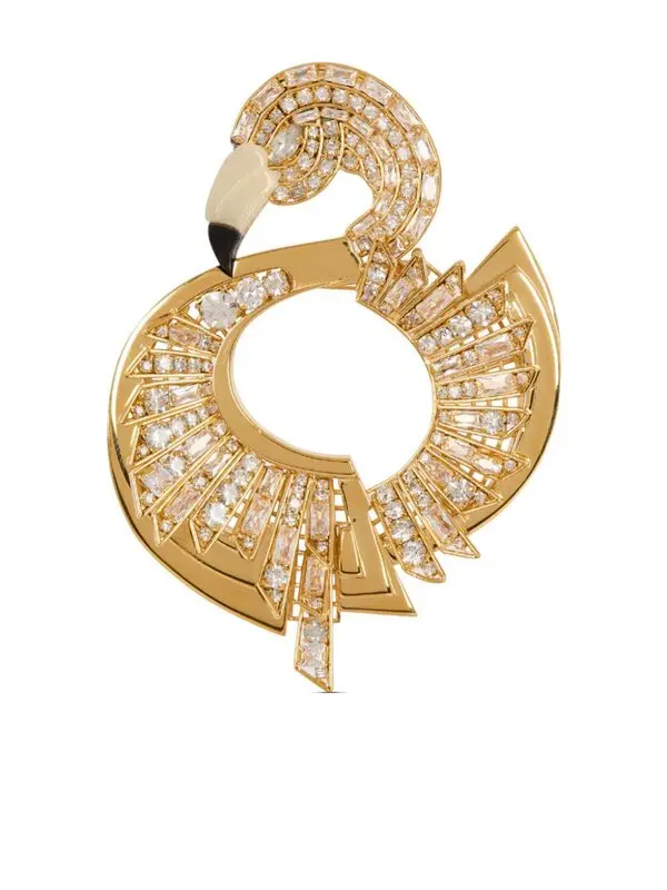 Balmain Flamingo Crystal Brooch - Gold