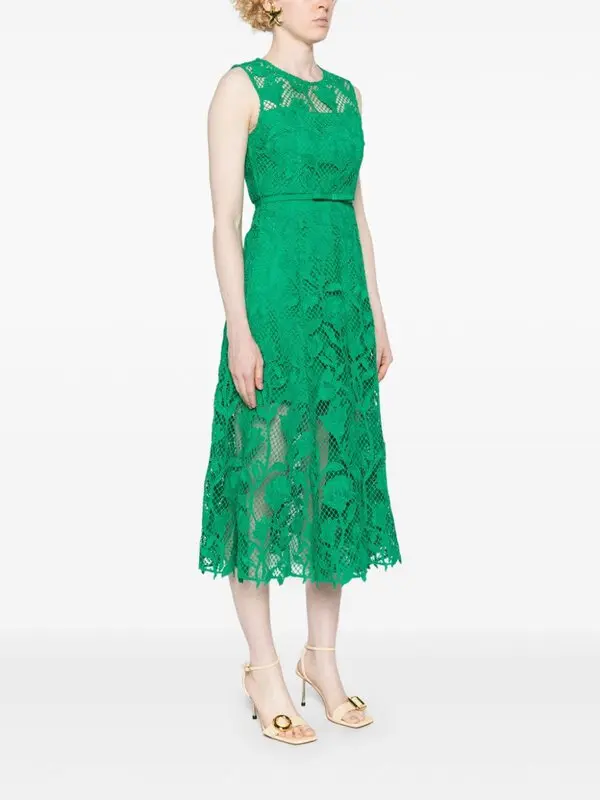 Self-Portrait Guipure Lace Belted Midi Dress In Green - 81% Off |  Editorialist