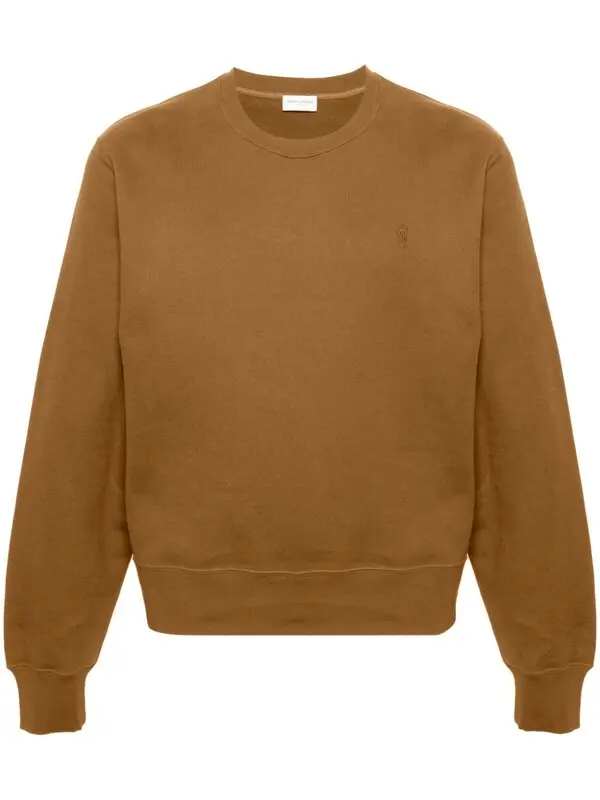 Saint Laurent Logo-embroidered Cotton Sweatshirt - Brown
