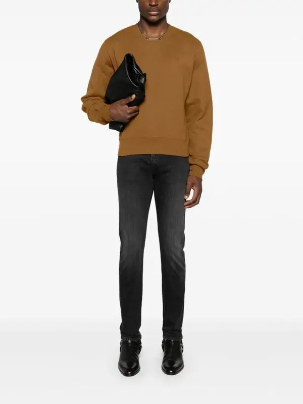 Saint Laurent Logo-embroidered Cotton Sweatshirt - Brown