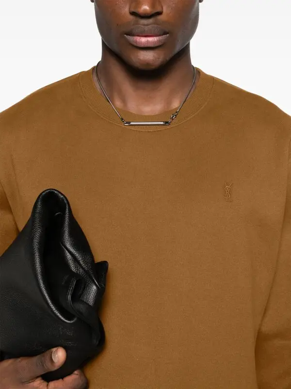 Saint Laurent Logo-embroidered Cotton Sweatshirt - Brown