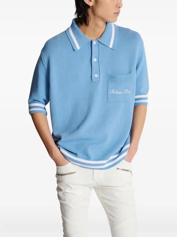 Balmain Logo-embroidered Knitted Polo Shirt