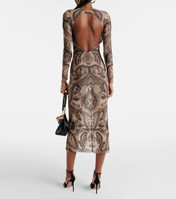 Etro Logo Printed Tulle Midi Dress
