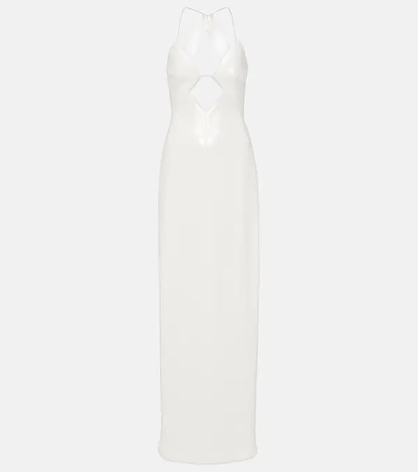 Galvan Sequined Halterneck Gown - White