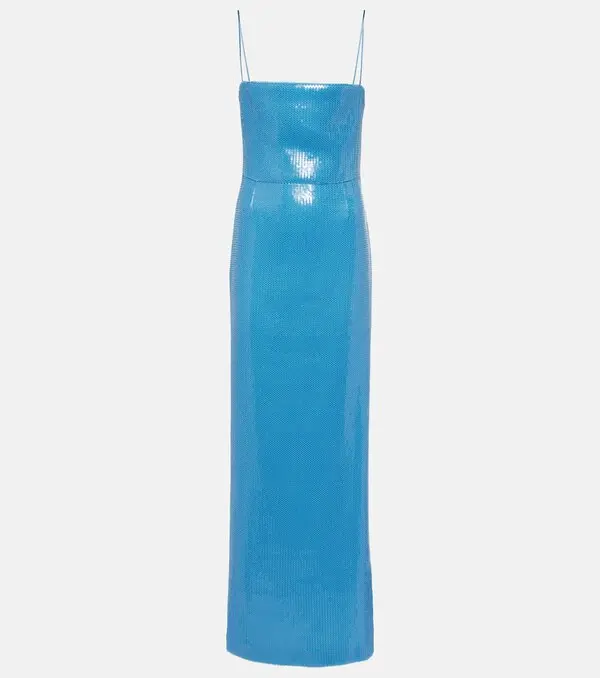Galvan Stargaze Bandeau Sequined Maxi Dress - Blue