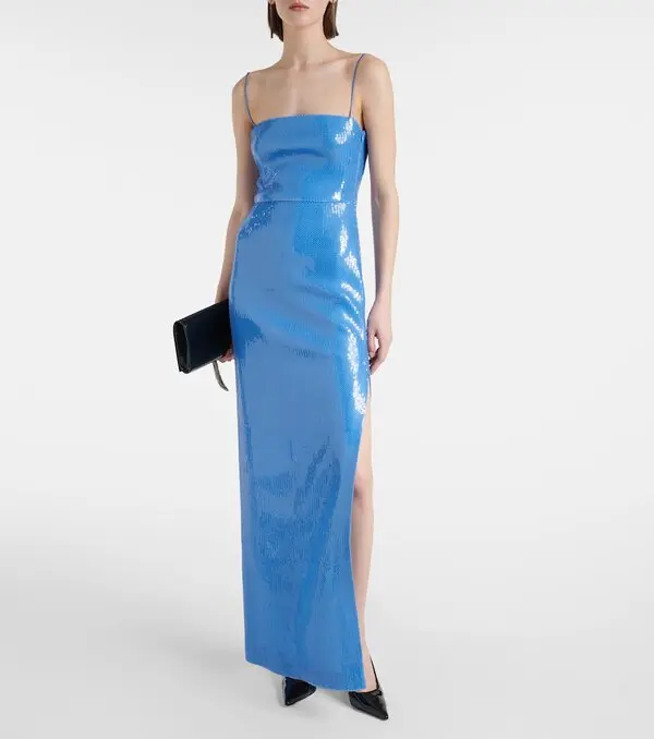 Galvan Stargaze Bandeau Sequined Maxi Dress - Blue