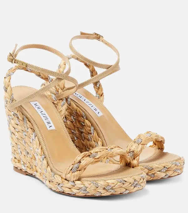 AQUAZZURA Costiera 120 Embellished Espadrille Wedges - Beige